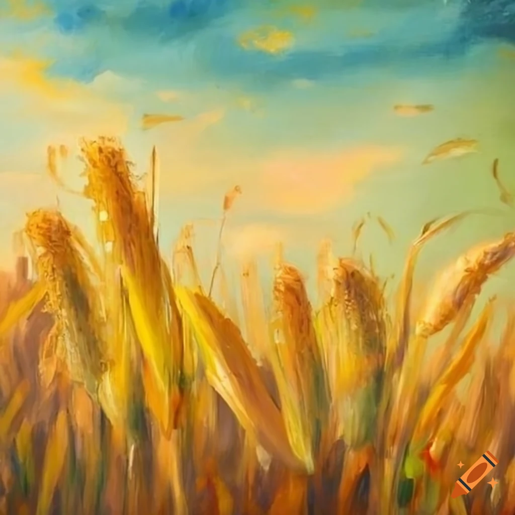 Oil painting of crops growing in a sunny field on Craiyon
