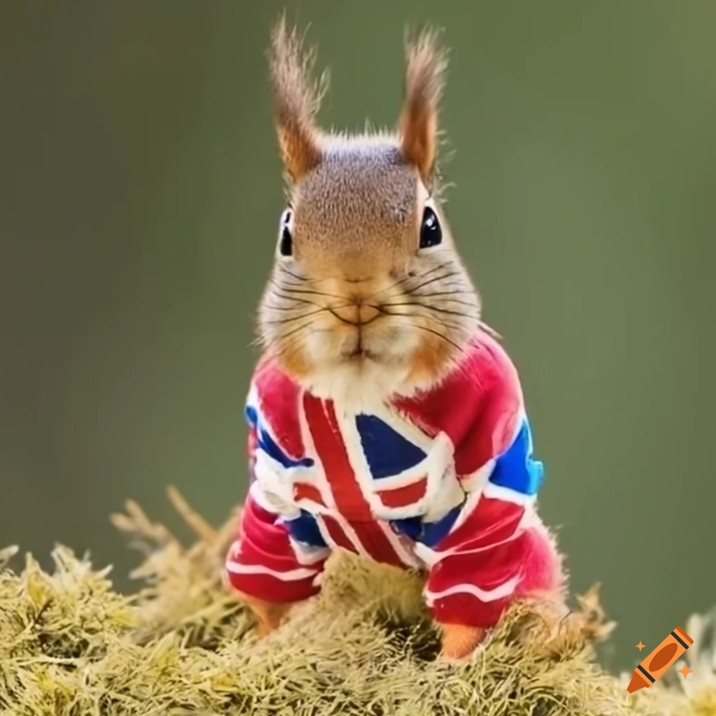 Red squirrel wearing a union jack jumper