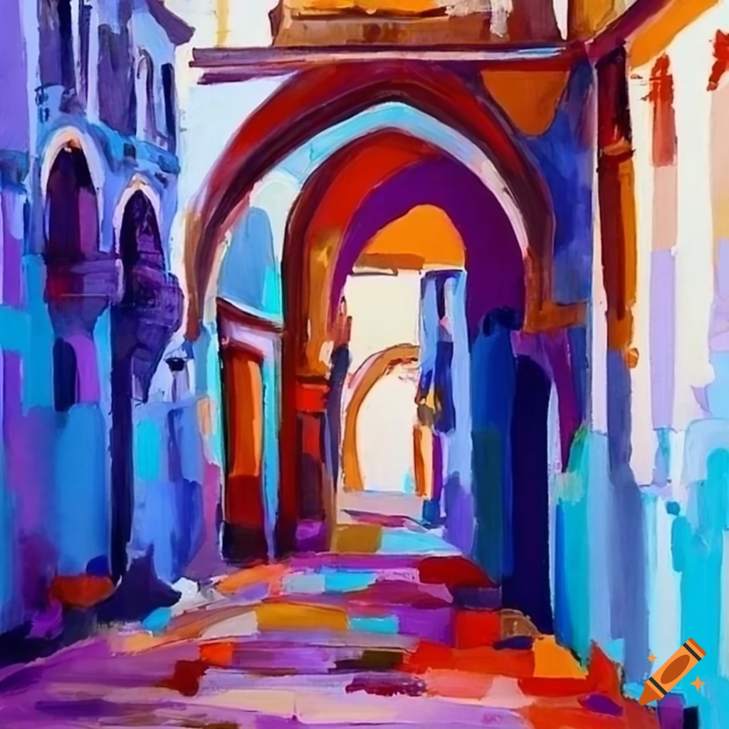 Painting of algiers casbah with vibrant brushstrokes