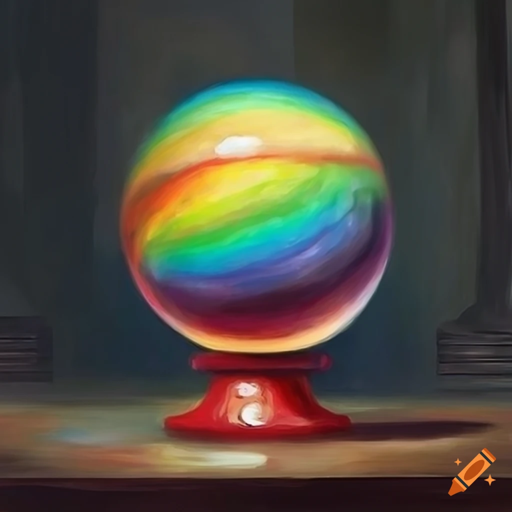 Fantasy oil painting of a rainbow crystal ball in a dark laboratory on ...