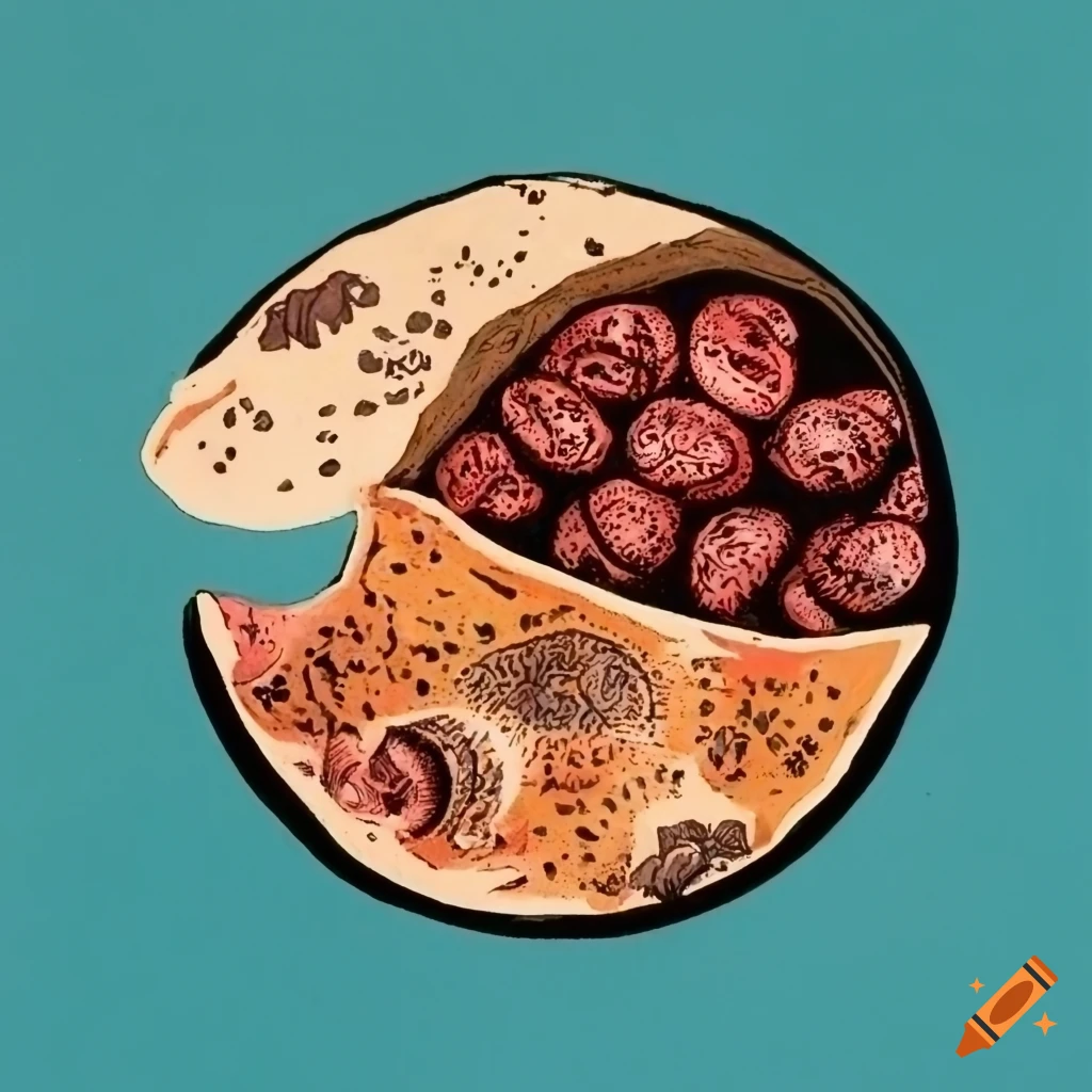 Linocut artwork of fresh processed food