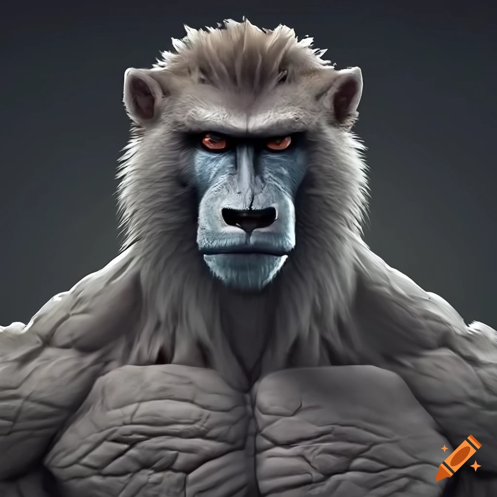 Muscular baboon with a fierce expression on Craiyon