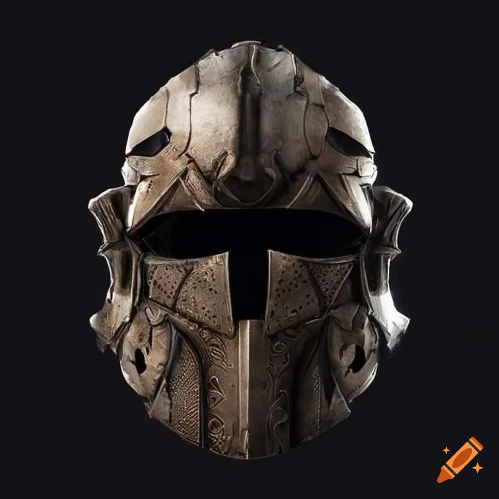 Intricate symmetrical battle helmet