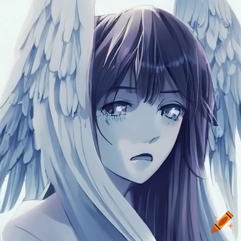 Aesthetic anime angel with a sad expression on Craiyon