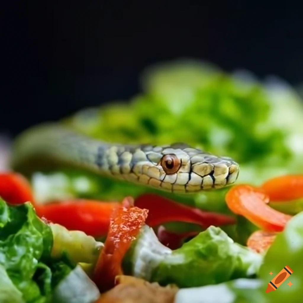 Snake head on a plate of salad dish