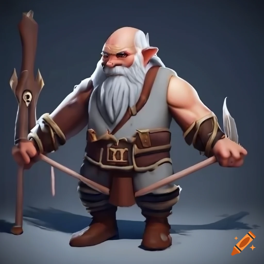 3D rendering of a friendly dwarf with a white beard on Craiyon