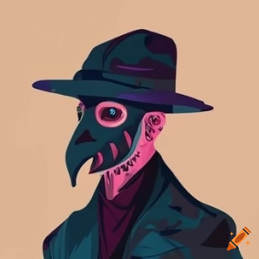 Man wearing a black coat and crow mask