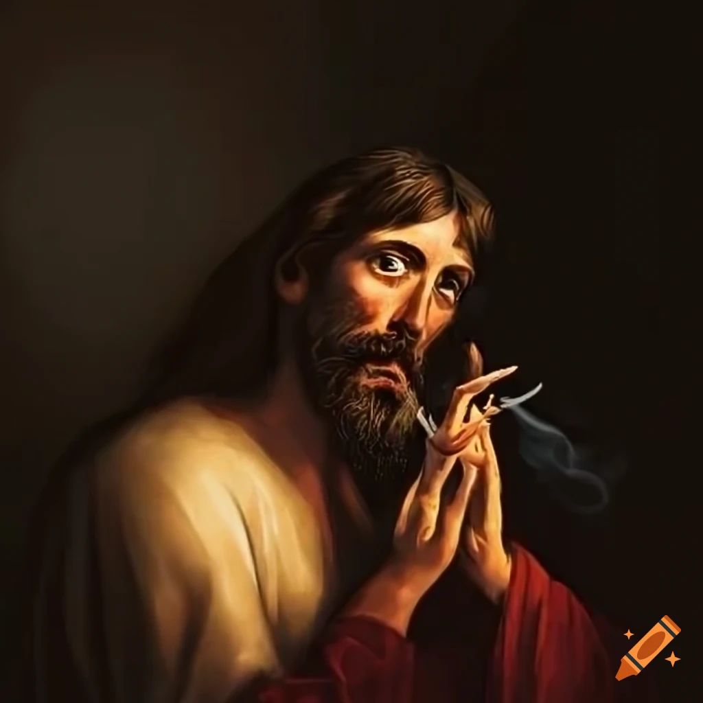 Artistic depiction of jesus smoking