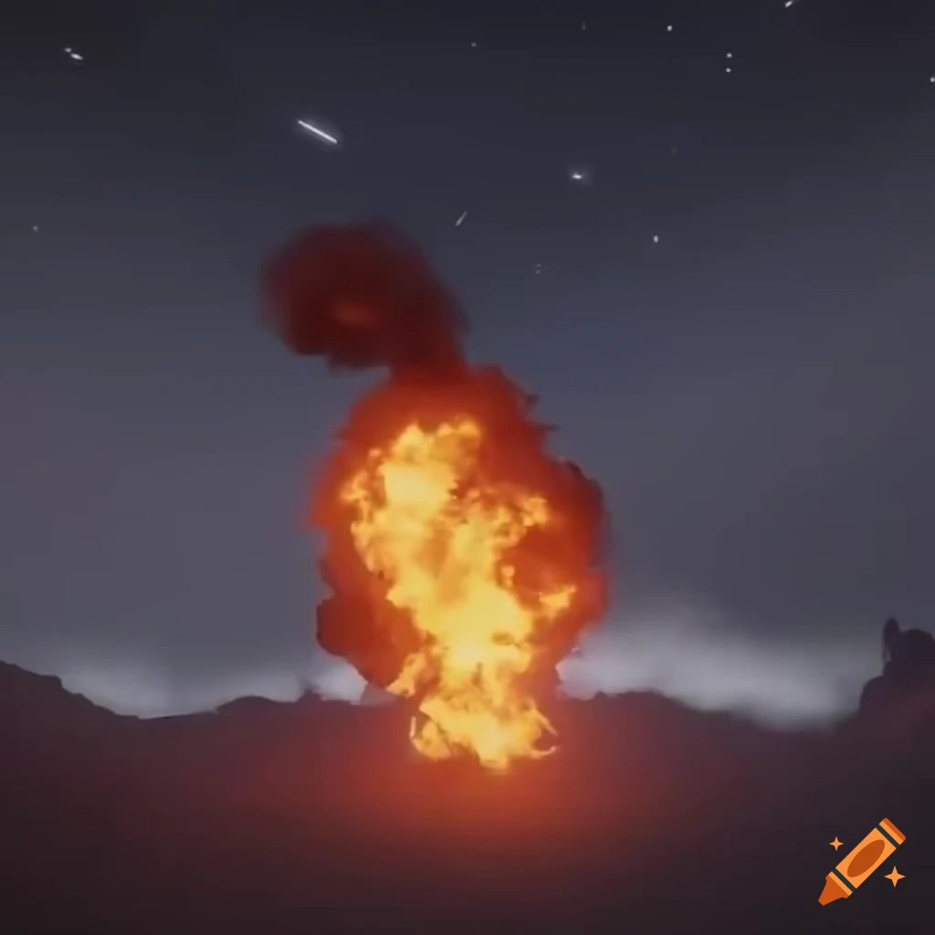 Unreal engine 5 fire explosion on grass in a night sky