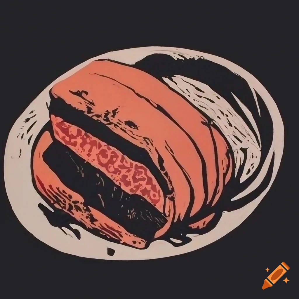 Vibrant linocut artwork of a meal on Craiyon