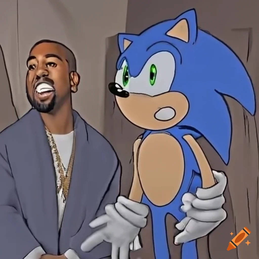 Kanye west meeting sonic the hedgehog on Craiyon