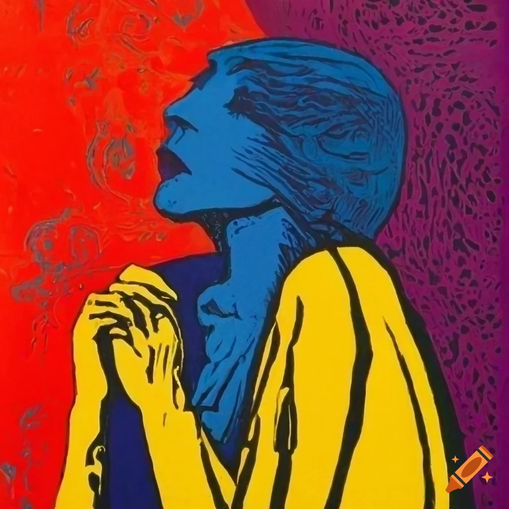 Linocut artwork with vibrant colors