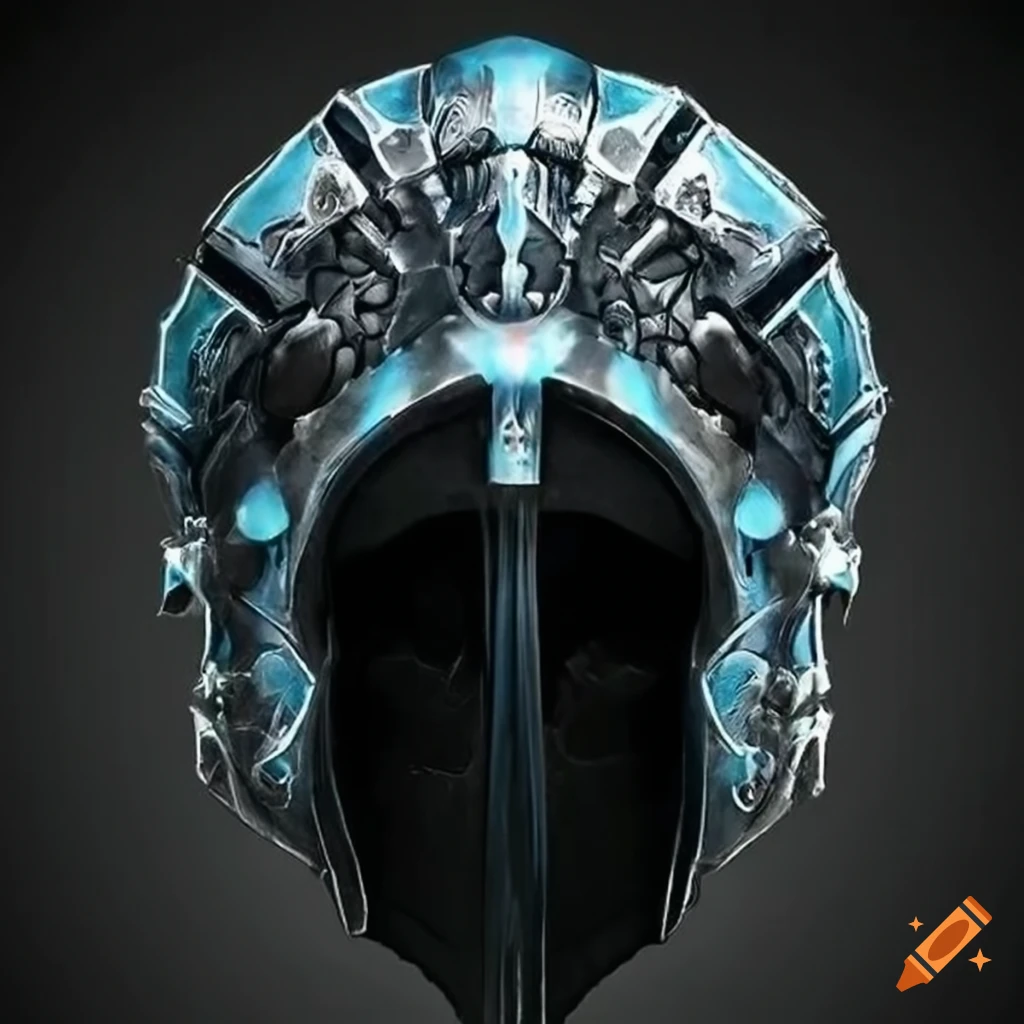 Image of an intricate steel helmet on Craiyon