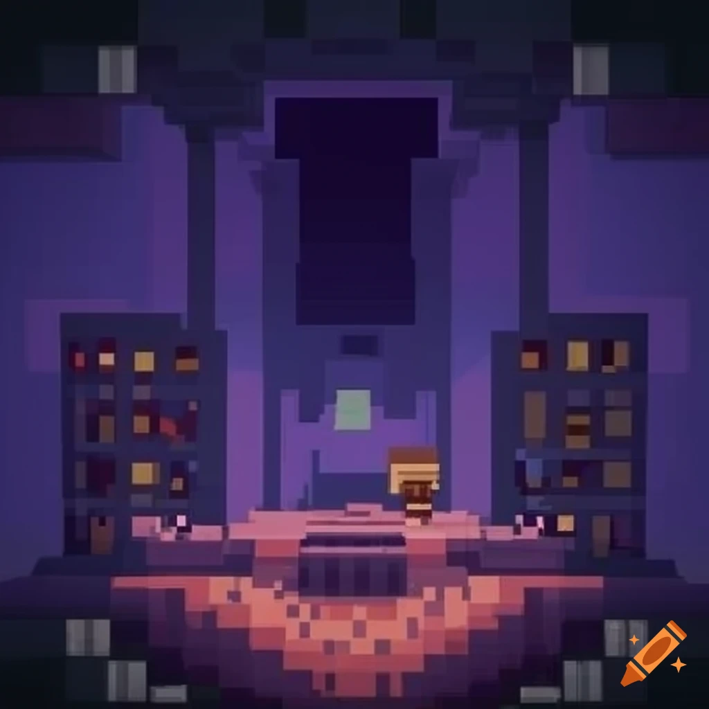 Pixel art of a mysterious purple academy