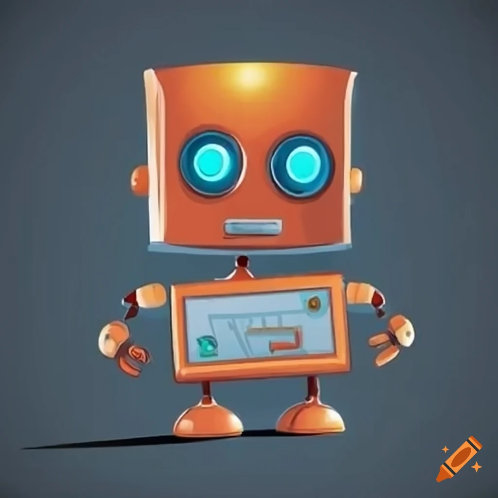 Cartoon robot holding a card