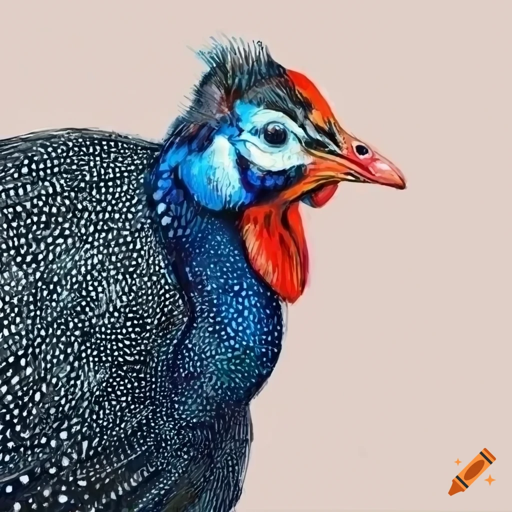 Sketch illustration of a guinea fowl on Craiyon