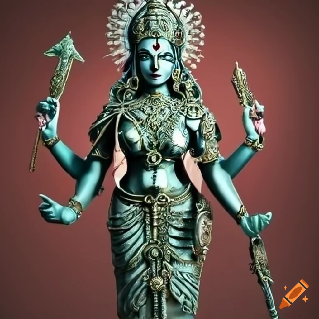 Image of a four-armed hindu goddess in armor