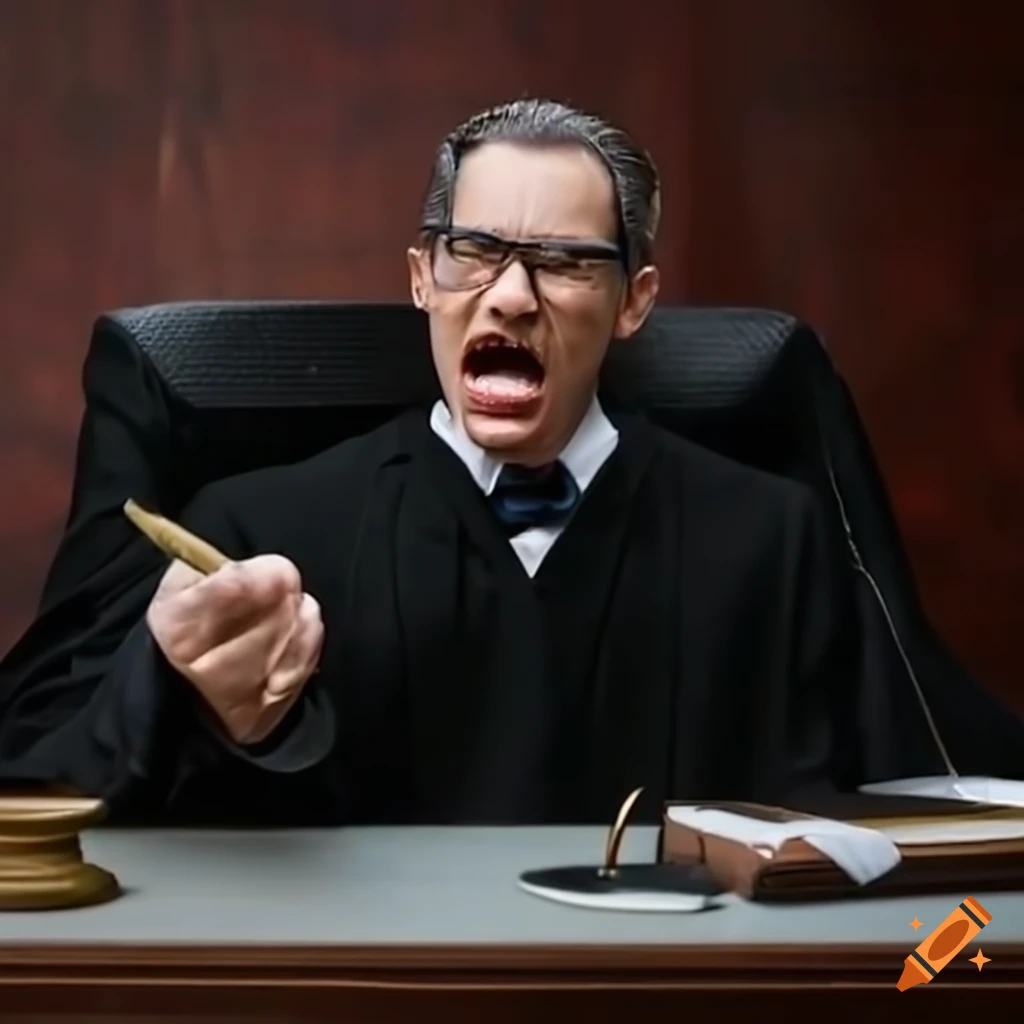 Judge sitting behind desk in courtroom