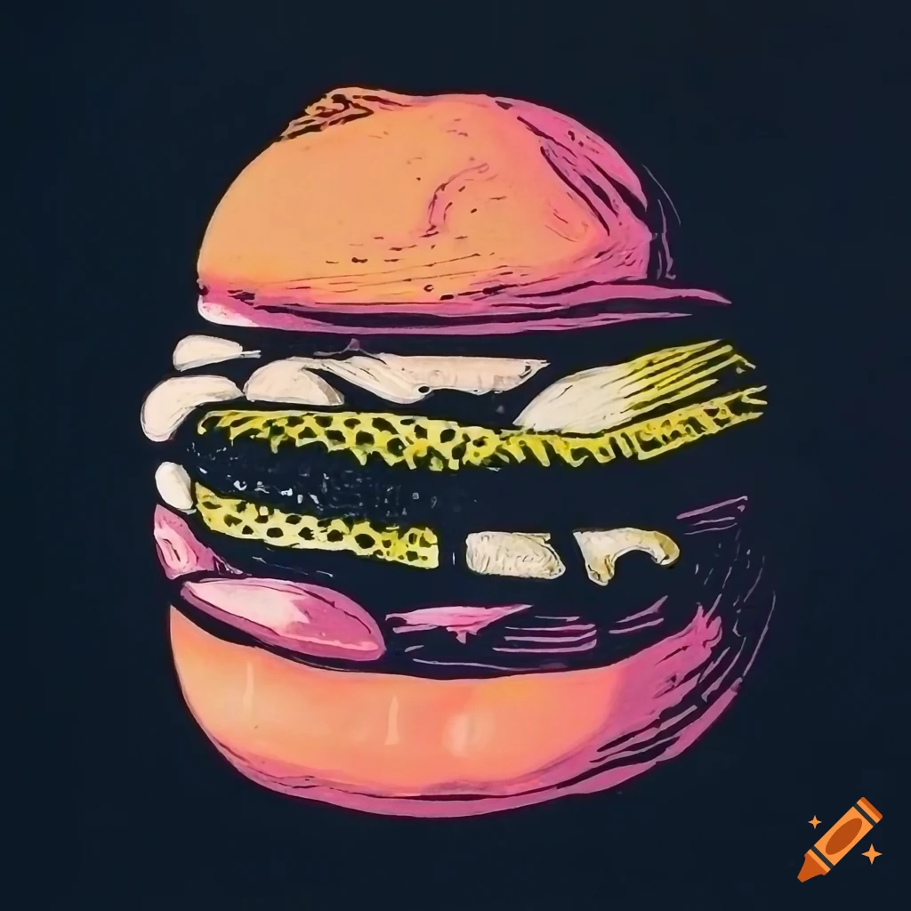 Vibrant linocut artwork of a meal on Craiyon