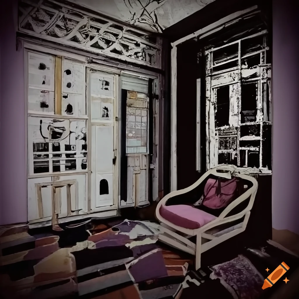 Retro dorm room with art deco and 80s retro elements on Craiyon