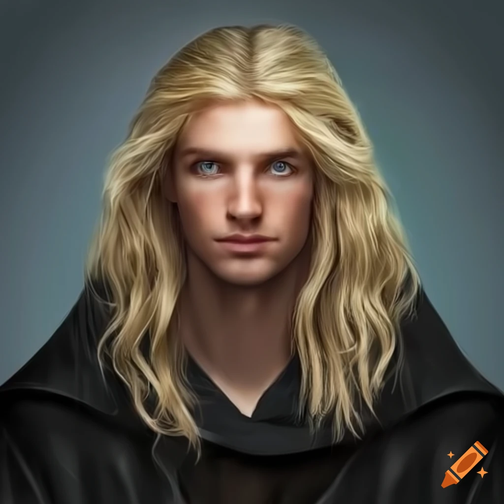 Portrait of a young male wizard with long blonde hair
