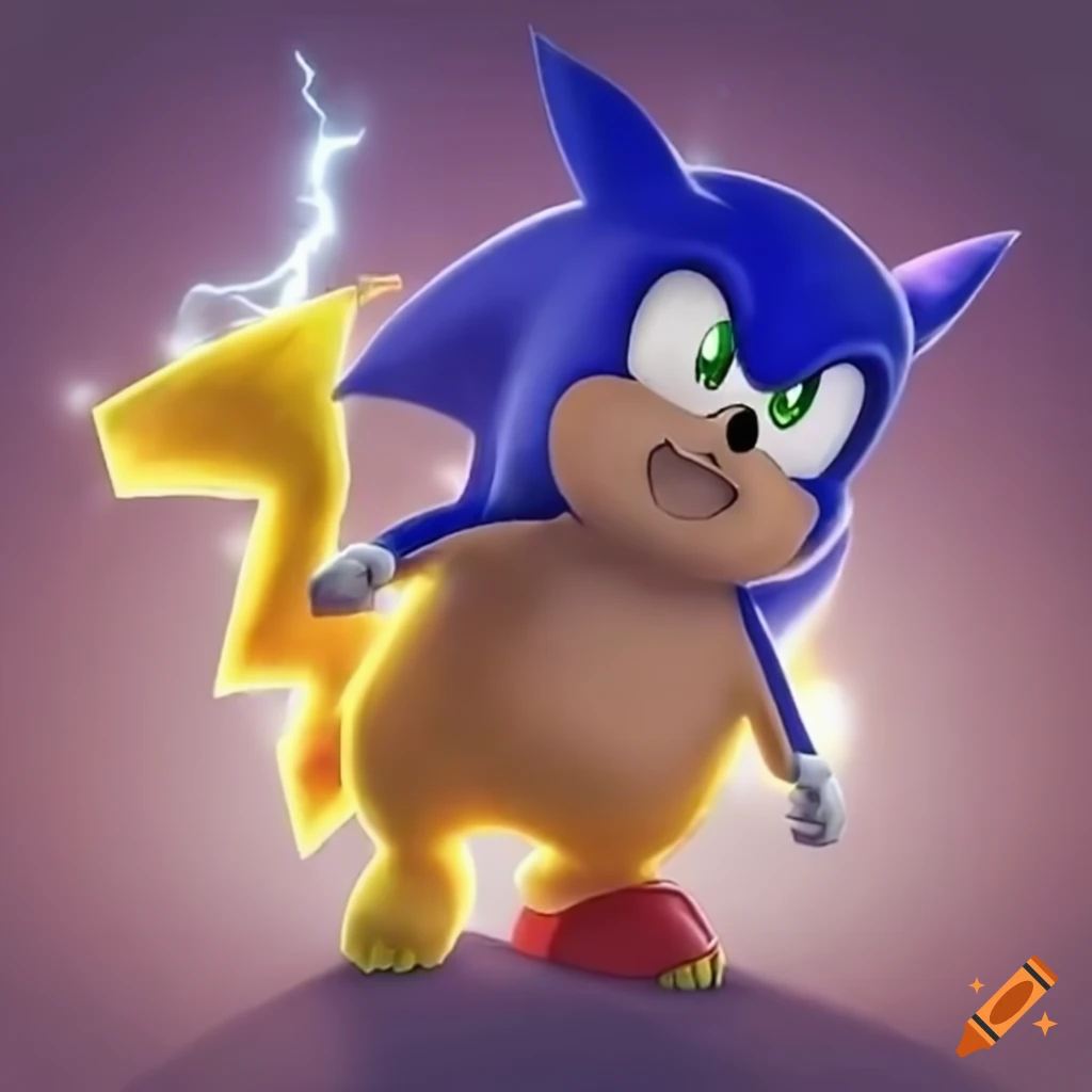 Adorable pikachu and sonic mashup with lightning sparks on Craiyon