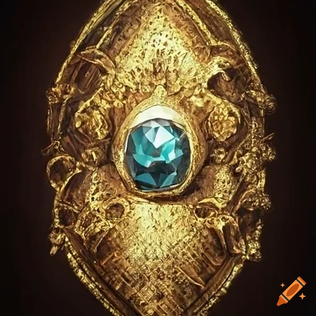 Golden ancile shield with topaz centerpiece