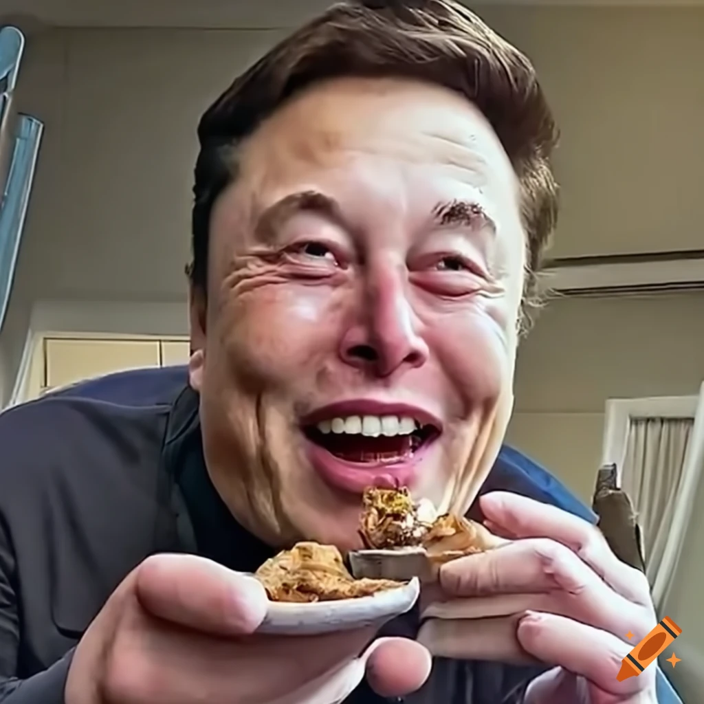 Elon Musk taking a selfie and eating mushrooms on Craiyon