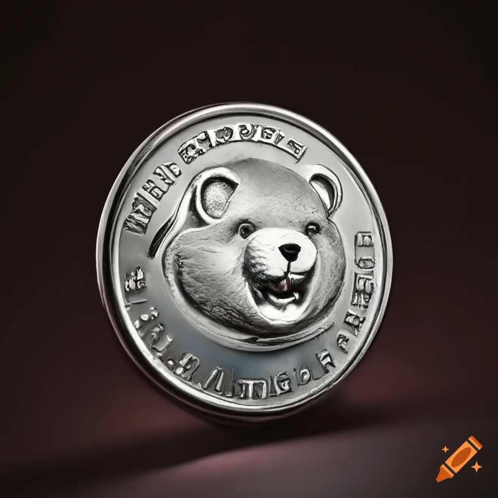 Silver coin with a cute bear face