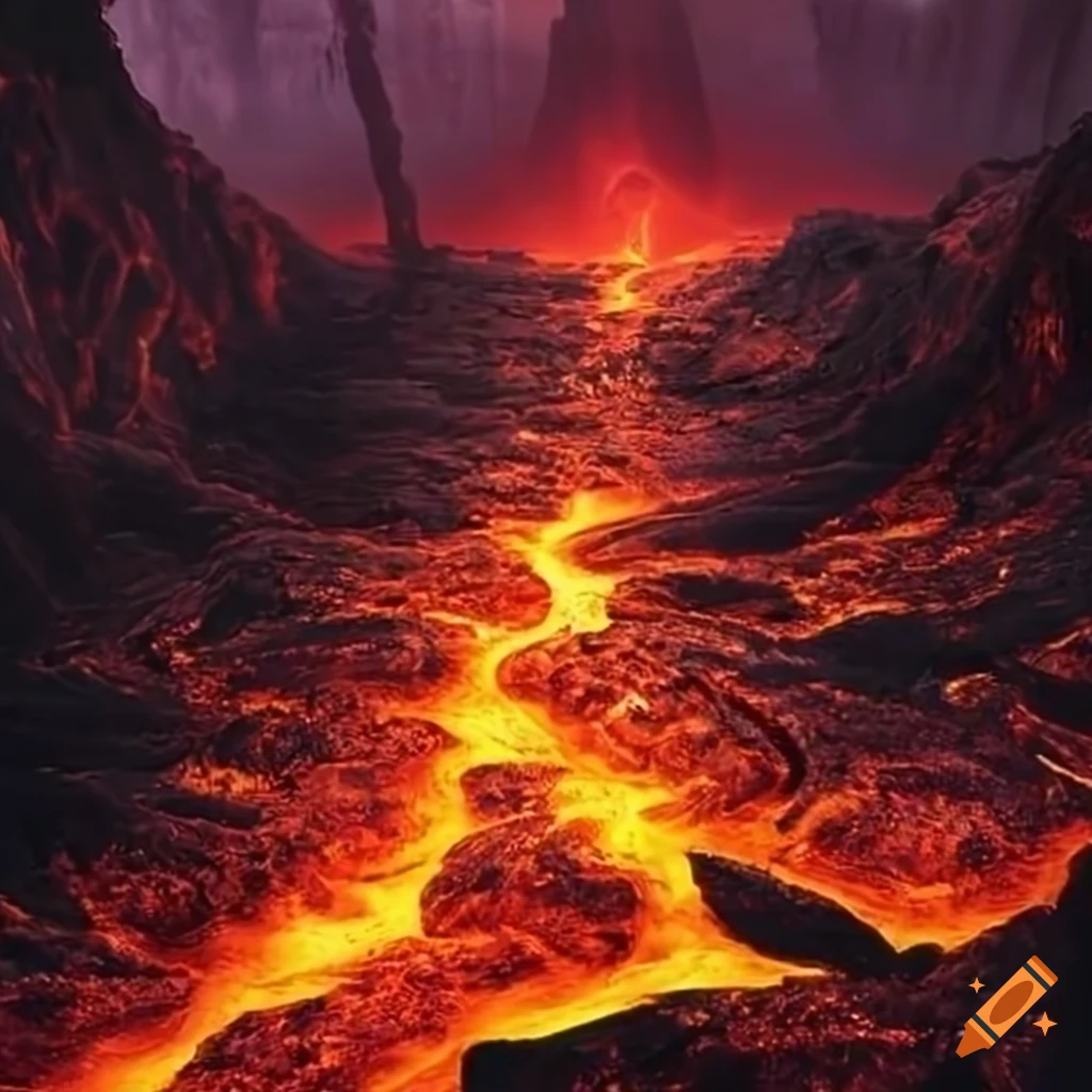 Illustration of a fiery lava floor on Craiyon