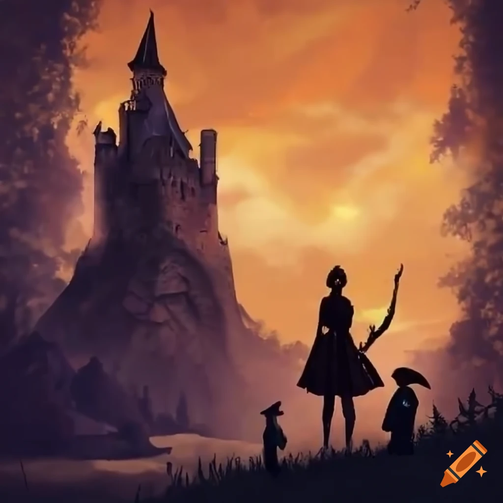 Image of witches in a stormy forest with a castle in the background on ...