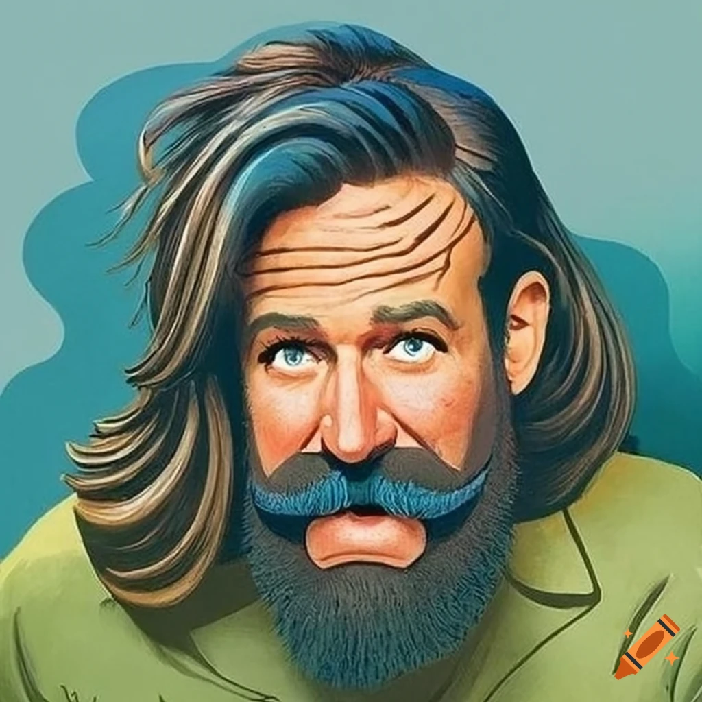 Colorful humorous illustration of Robin Williams as Alan Parrish in ...