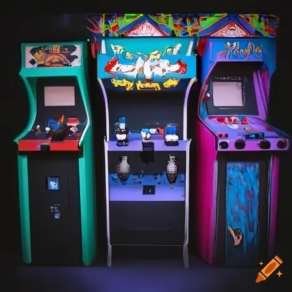 Ultra-realistic rendering of an 80s arcade