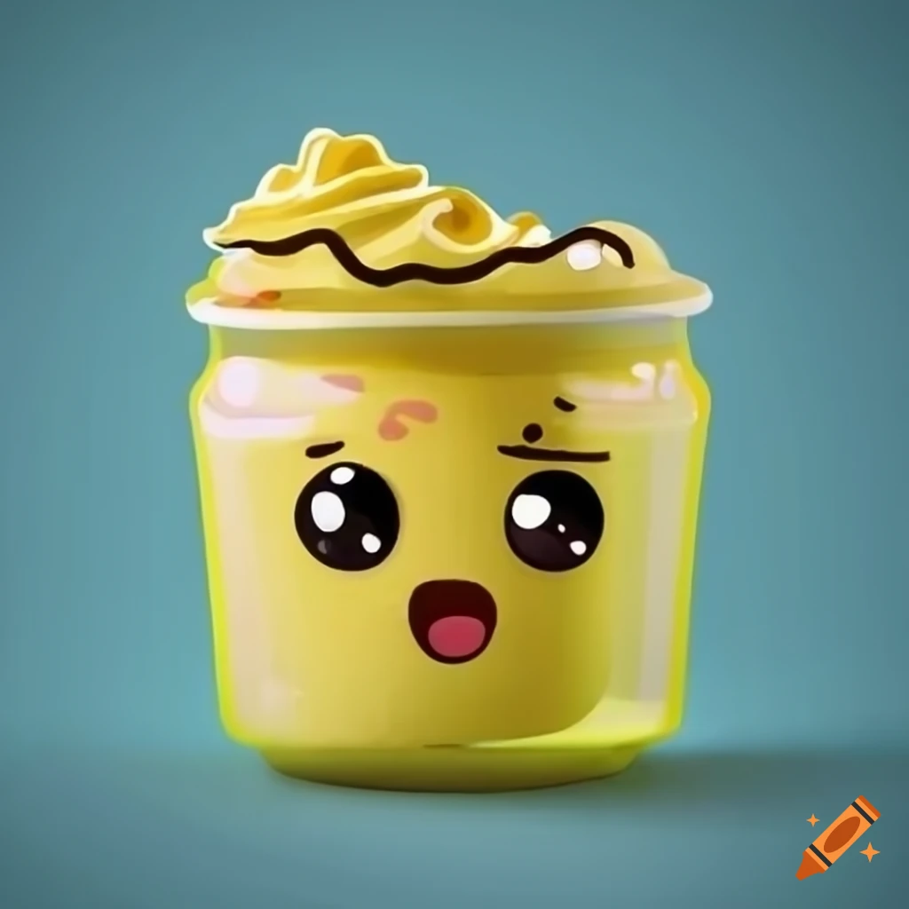 Cute surprised yellow yogurt character on Craiyon