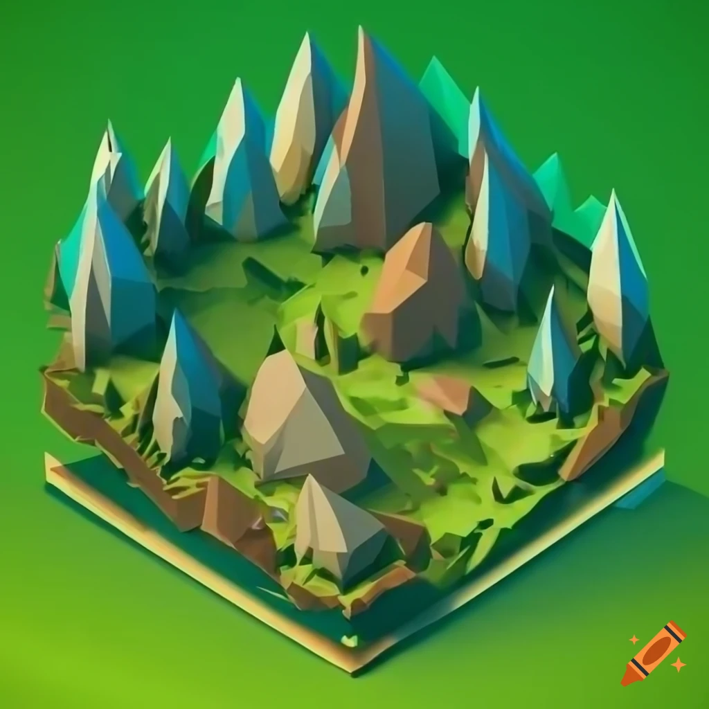 Detailed low-poly isometric fantasy map on Craiyon