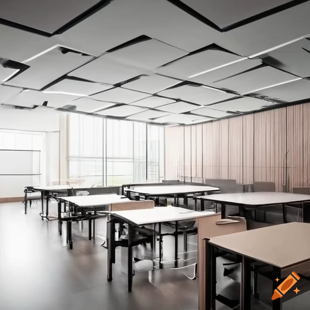 Innovative perforated ceiling design in a modern classroom