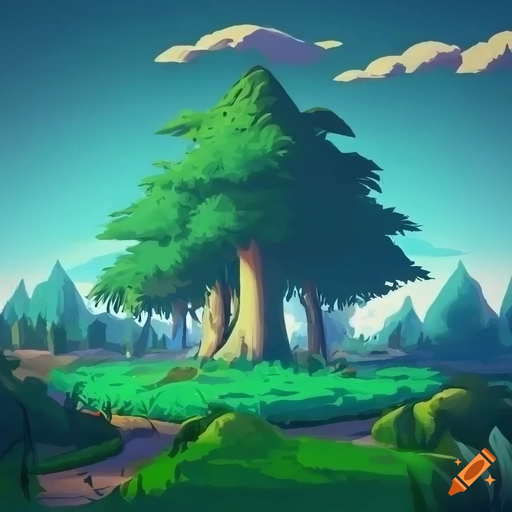 Cartoony background with looping trees