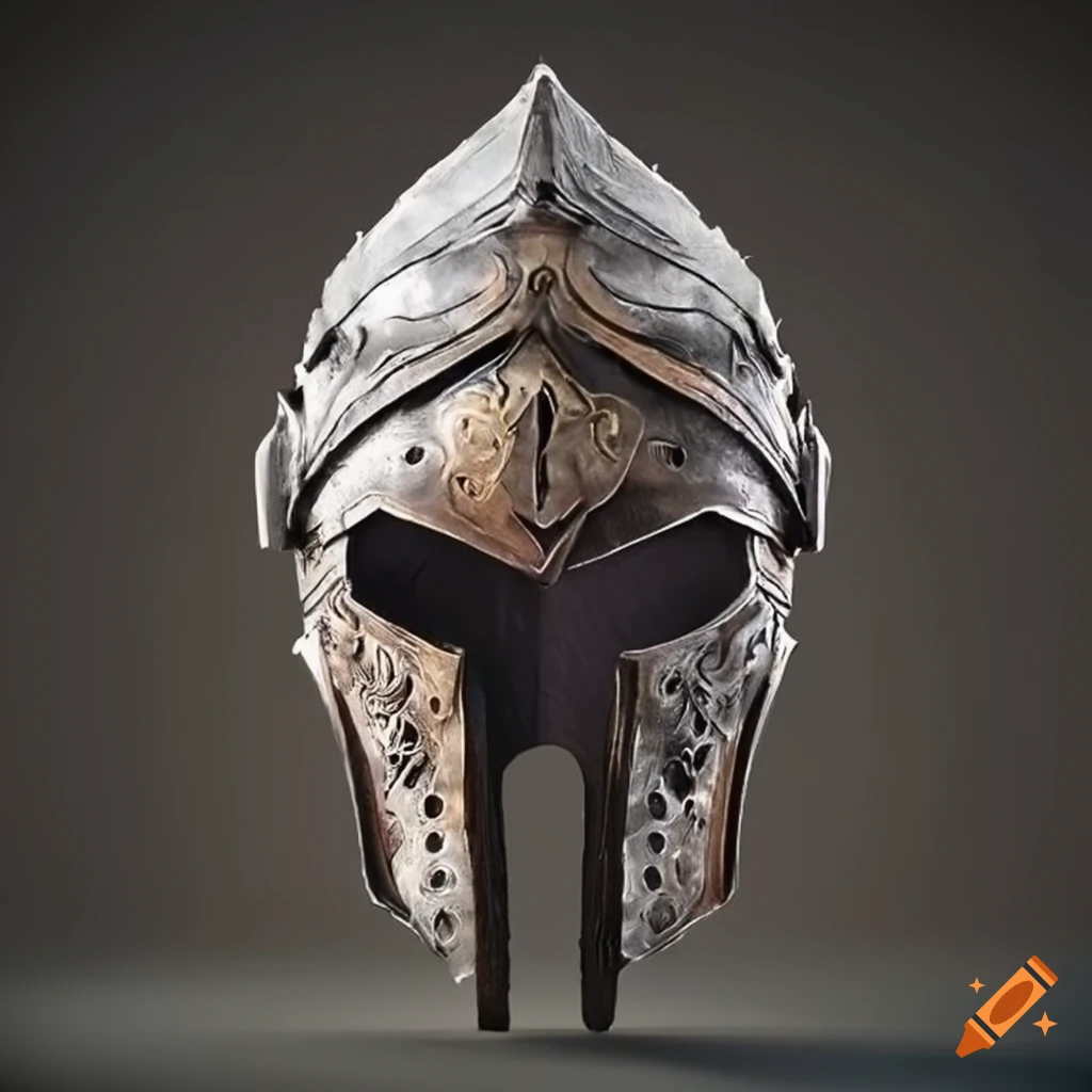 Intricate symmetrical battle helmet