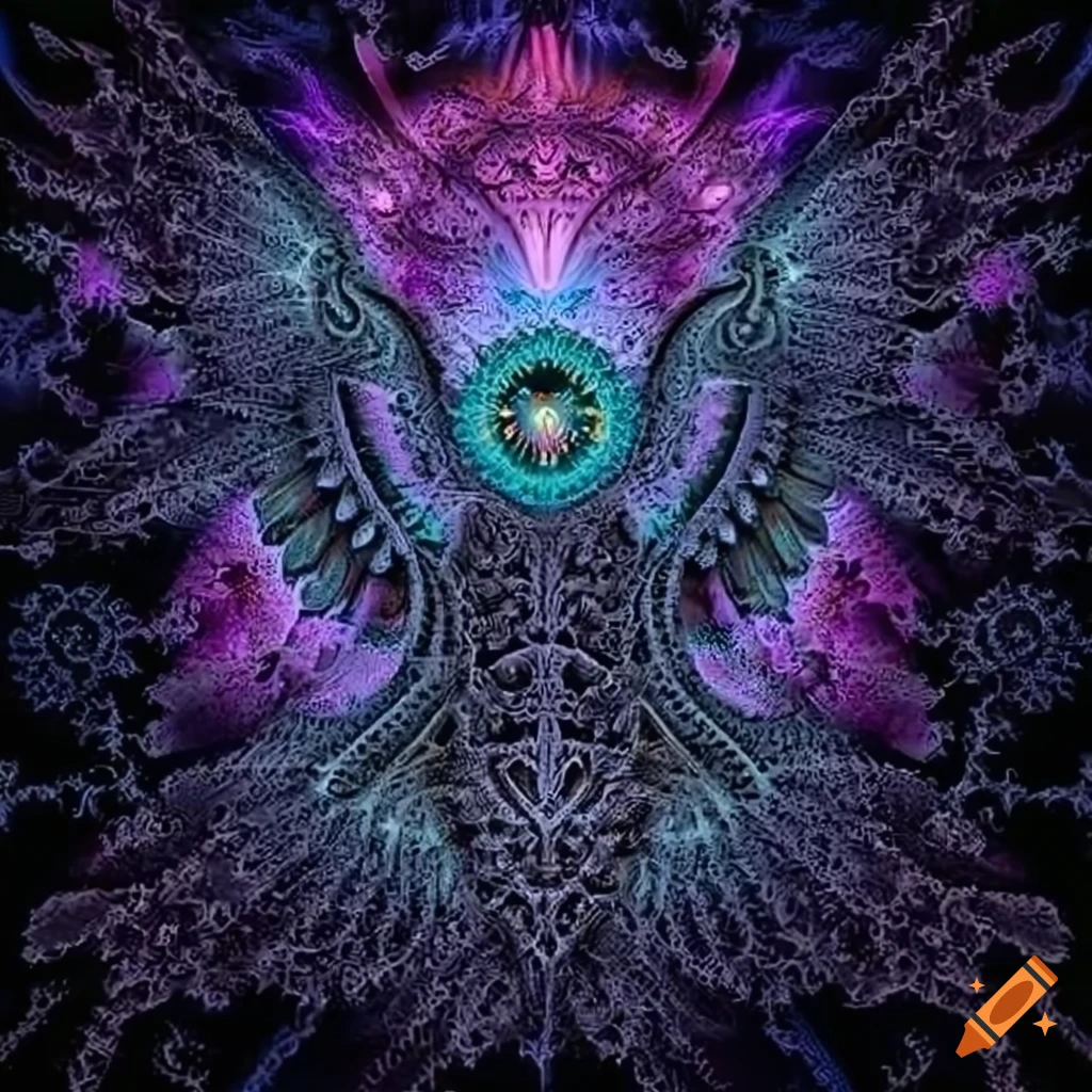 Fractal artwork of an angel with owl features