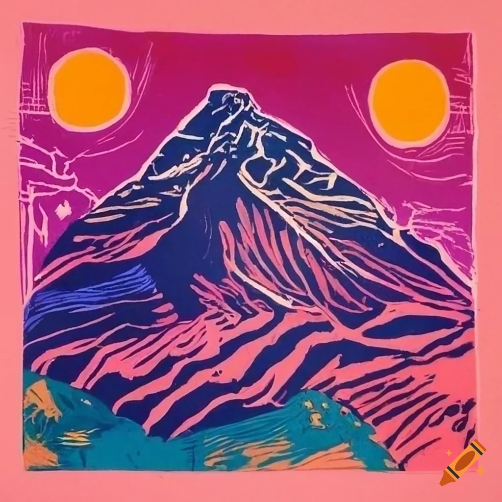 Linocut artwork with vibrant colors
