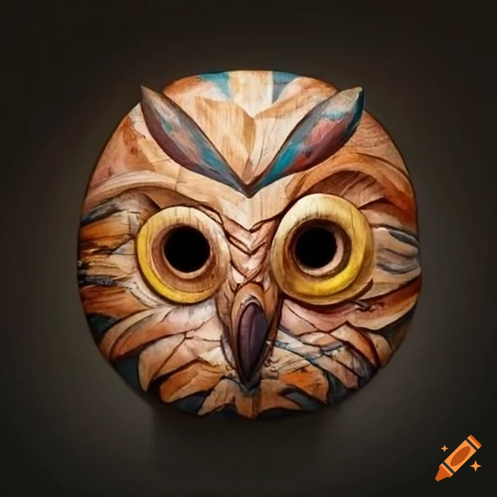 Round wooden owl mask