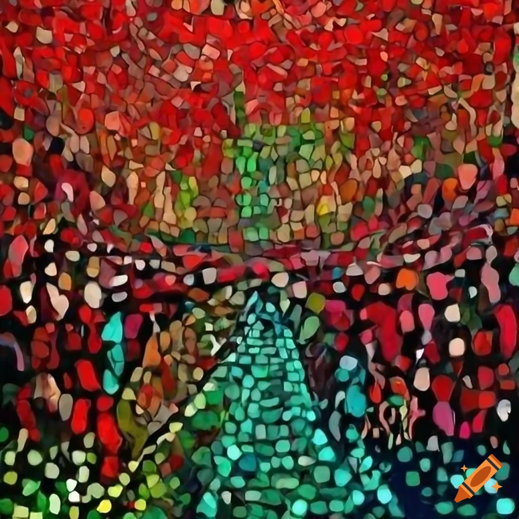 Abstract mosaic painting of people dancing