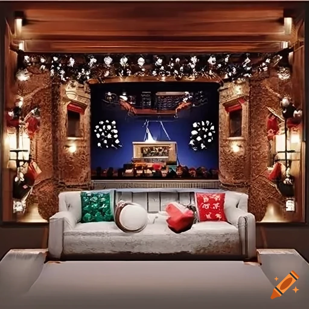 Realistic indoor room with christmas decorations
