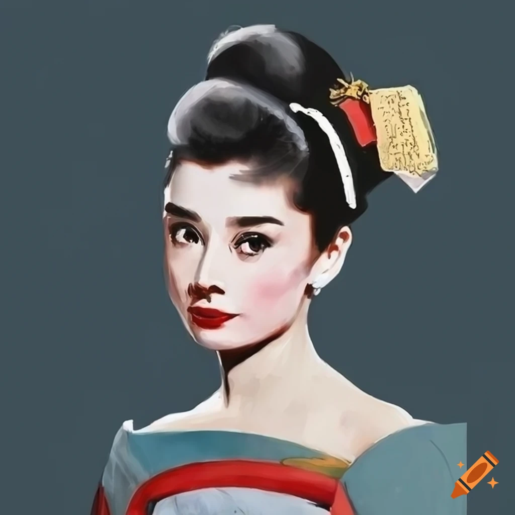Ukiyo-e painting of audrey hepburn as a geisha on Craiyon