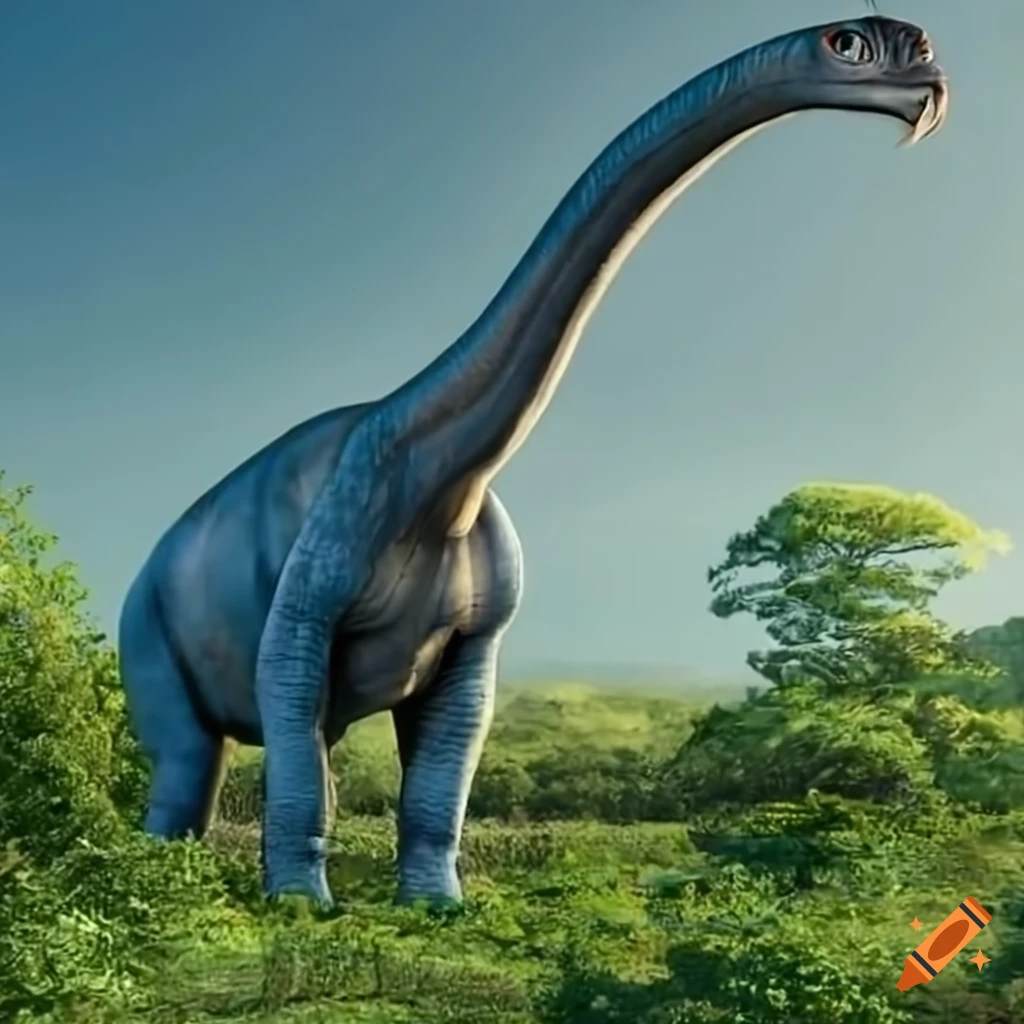 Blue brachiosaurus in tall vegetation