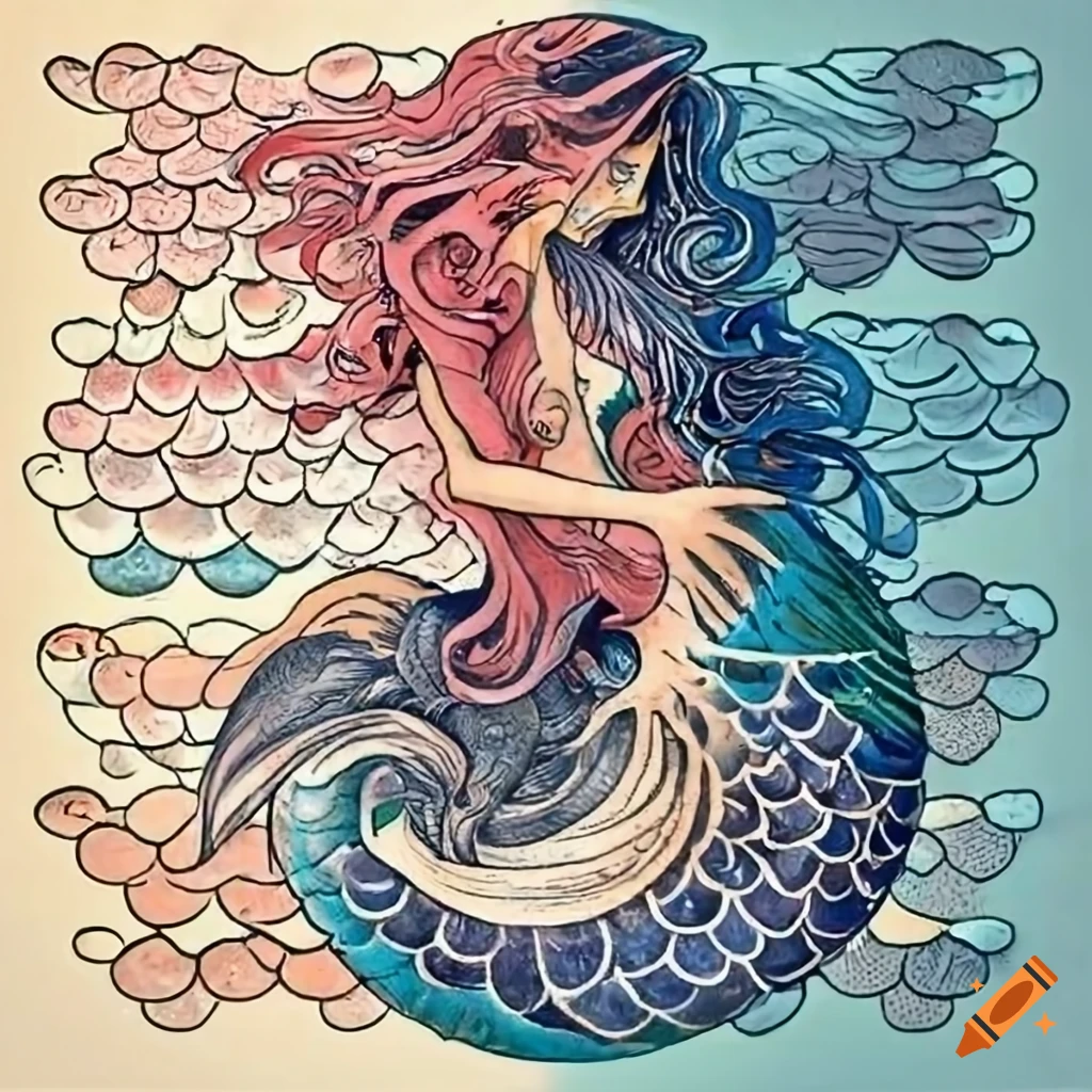 Japanese mermaid tattoo with koi-style scales on Craiyon