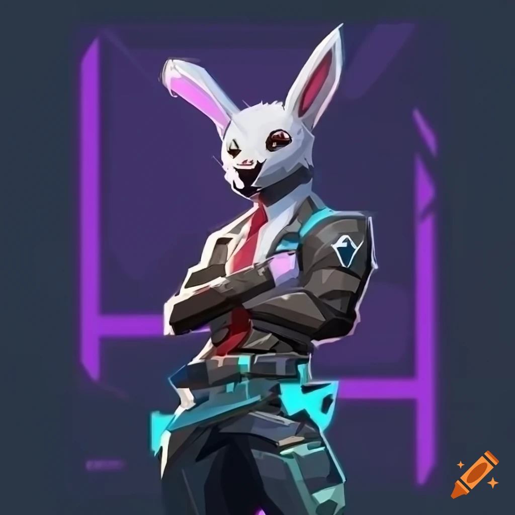 Concept art of a male valorant agent with rabbit-inspired abilities