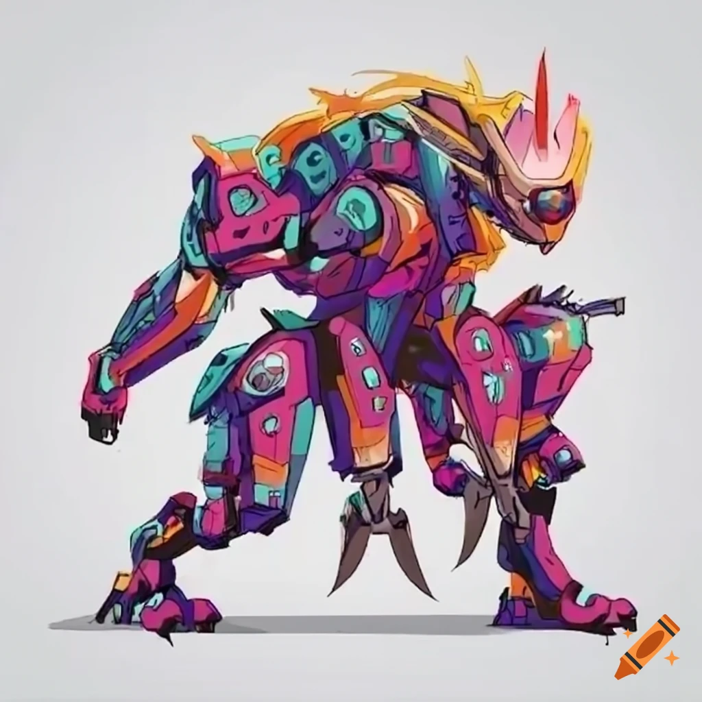 Hyena mecha with sharp claws and animal patterns on Craiyon