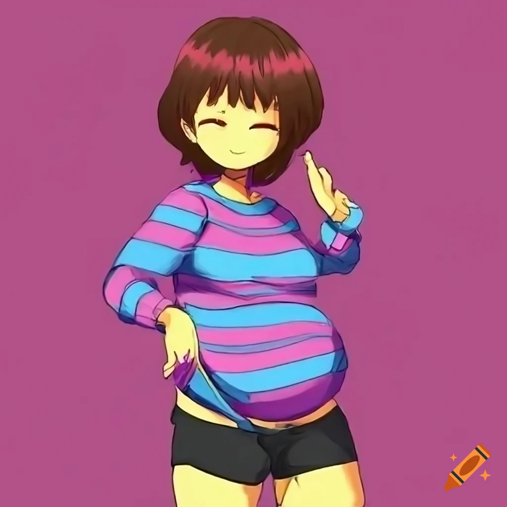 Character From Undertale With A Striped Crop Top Shirt And Giant Pregnant Belly On Craiyon