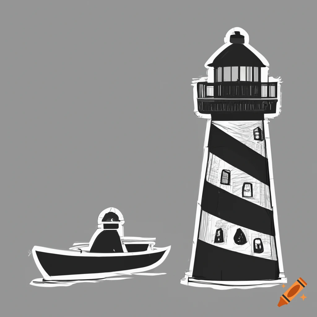 Vector art of a simple lighthouse seen from a boat on Craiyon